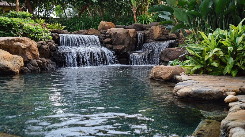 A Sparkling Waterfall Cascading into a Clear Pool Surrounded by Rocks ...