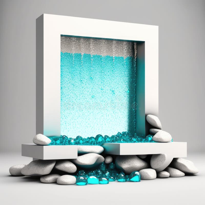 Sparkling Waterfall and Turquoise Stones Podium, Empty Showcase for ...