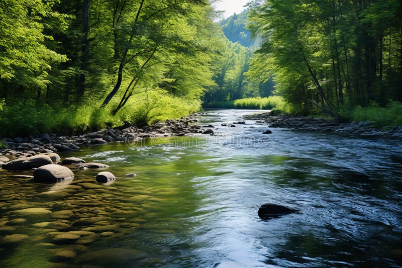 The Sparkling Waters of a Peaceful Afternoon River Stock Illustration ...