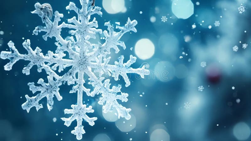 Sparkling White Snowflake Hanging on Christmas Tree with Blue ...