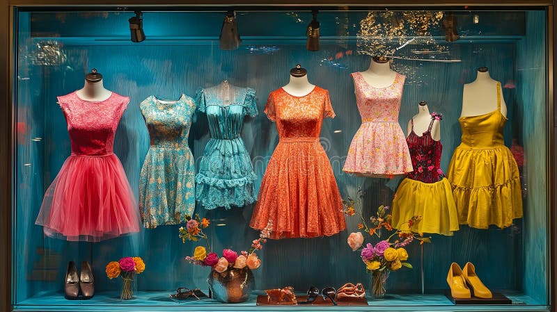 A Sparkling Window Display of Colorful Spring Dresses and Accessories ...