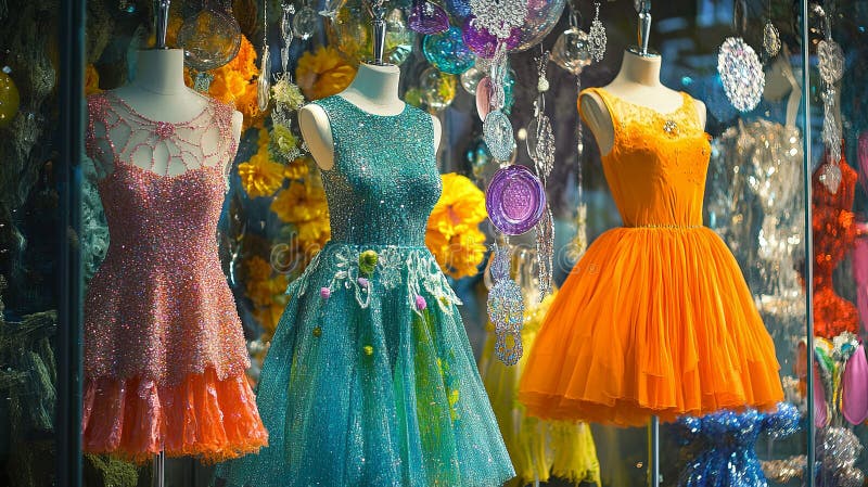 A Sparkling Window Display of Colorful Spring Dresses and Accessories ...