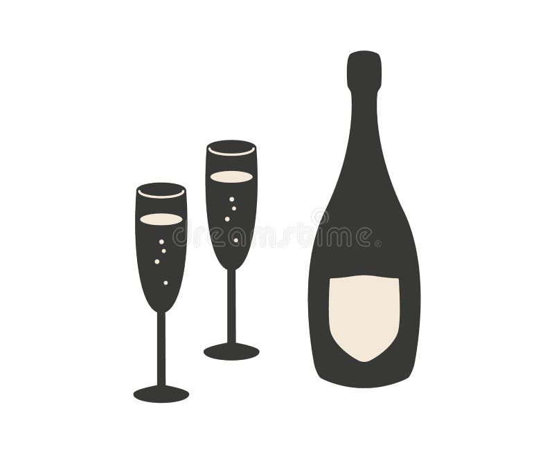 Sparkling Wine Bottle and Glasses. Champagne Vector. Party Stock Vector ...