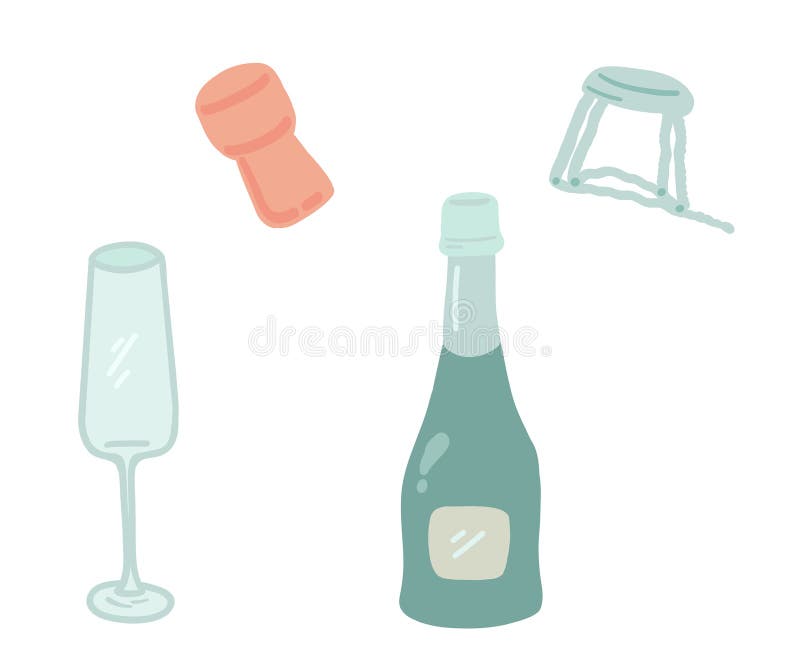 Sparkling Wine Champaign Flat Design Set Stock Vector - Illustration of ...