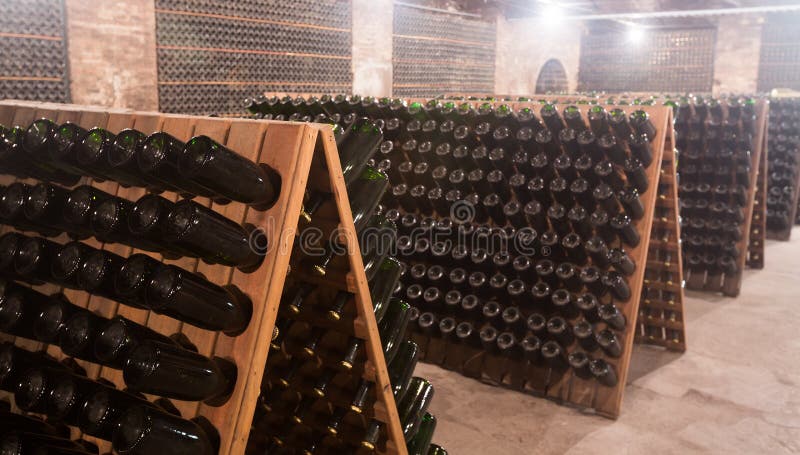 Sparkling Wine Storing for Secondary Fermenting in Cellar Stock Image ...