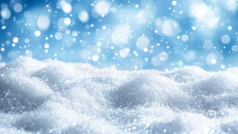 Sparkling Winter Wonderland, Snowdrift with Blue Bokeh Background Stock ...
