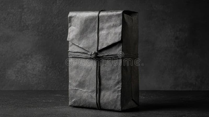 Sparkly Black Gift Box Tied with String on Dark Surface Perfect for ...