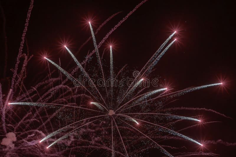 Sparkly Burst of a Red Firework in the Night Sky Stock Photo - Image of ...