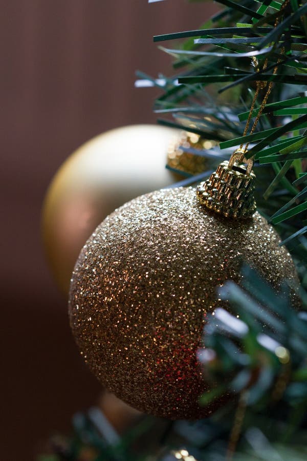 Sparkly Gold Christmas Baubles On Tree Stock Image - Image of santa ...