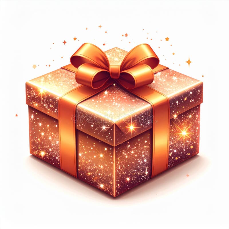 Sparkly Gold Gift Box with Orange Ribbon Stock Illustration ...