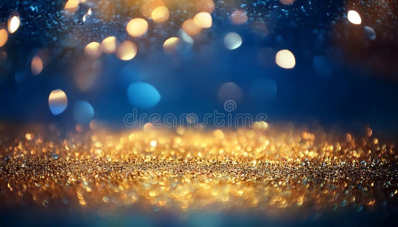 Sparkly, Golden Surface with a Blue Backdrop and Out-of-focus Lights ...