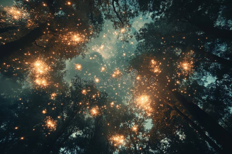 Sparkly Night Sky through Forest Canopy Stock Illustration ...