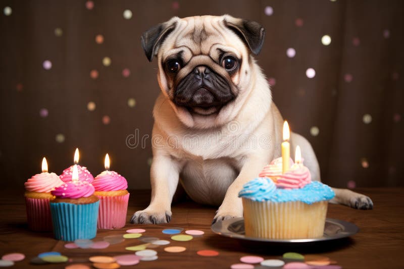 Sparkly Pug Birthday Cap. Generate Ai Stock Illustration - Illustration ...