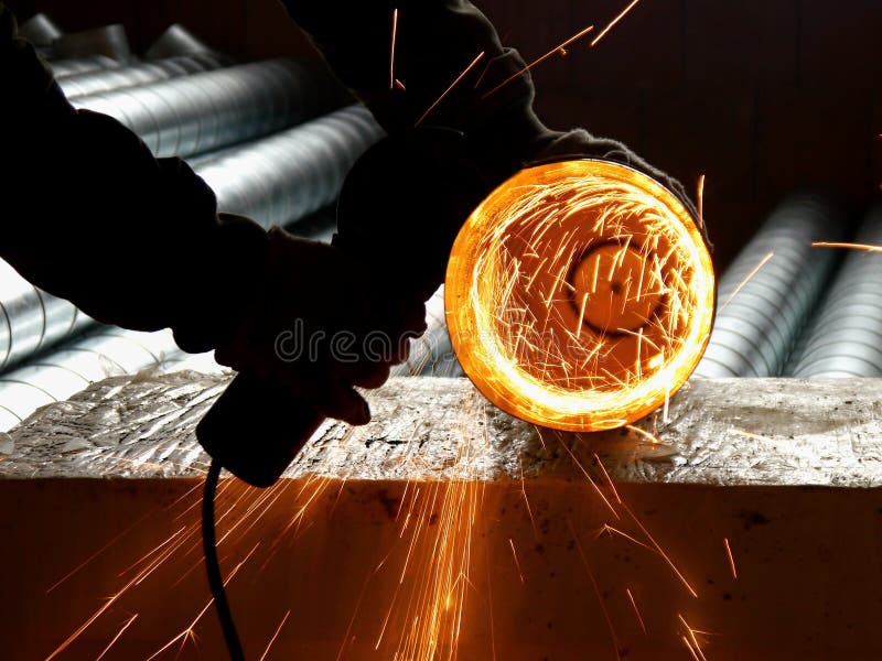 Sparks in a Circle when Cutting Pipes Stock Photo - Image of abrasive ...