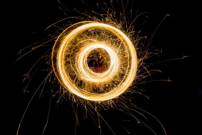 Sparks from the Circular Rotation of Lights on a Black Background Stock ...