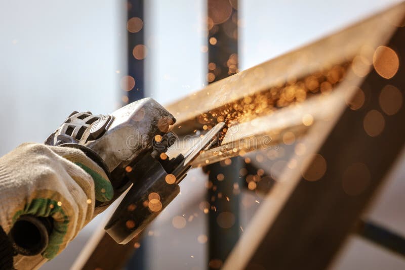 Sparks from Cutting Metal on the Rack Stock Photo - Image of factory ...