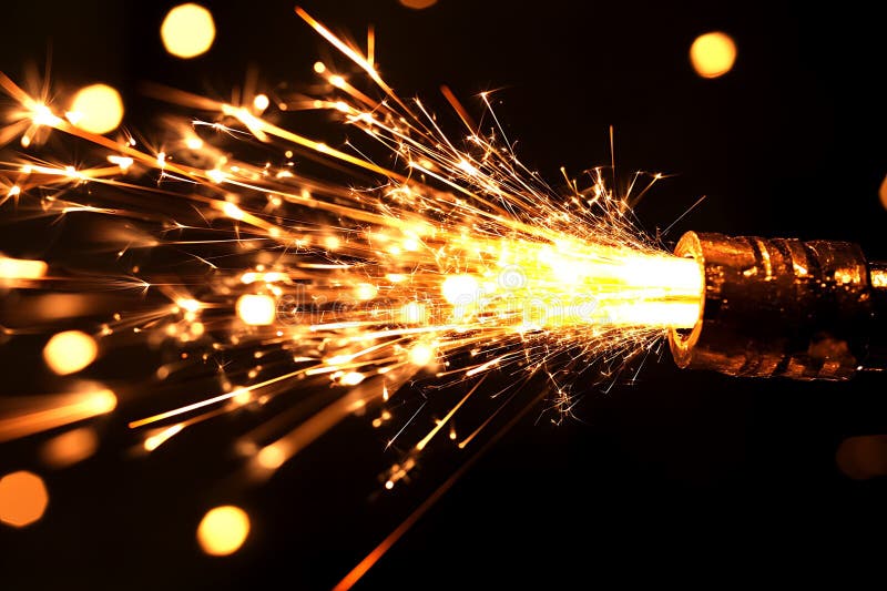 Sparks Exploding from Metal Rod, Intense Light Effects, Black Backdrop ...