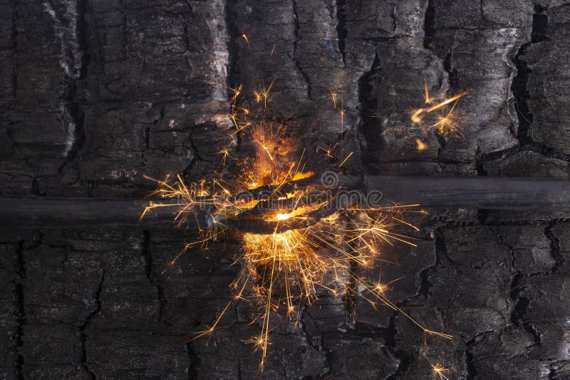Sparks Explosion between Electrical Cables, on Burned Wood Texture ...