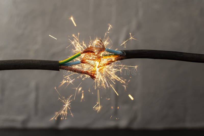 Sparks Explosion between Electrical Cables, Fire Hazard Concept Stock ...
