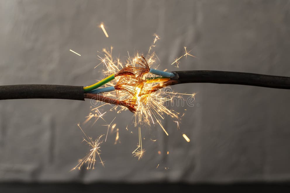 Sparks Explosion between Electrical Cables, Fire Hazard Concept Stock ...