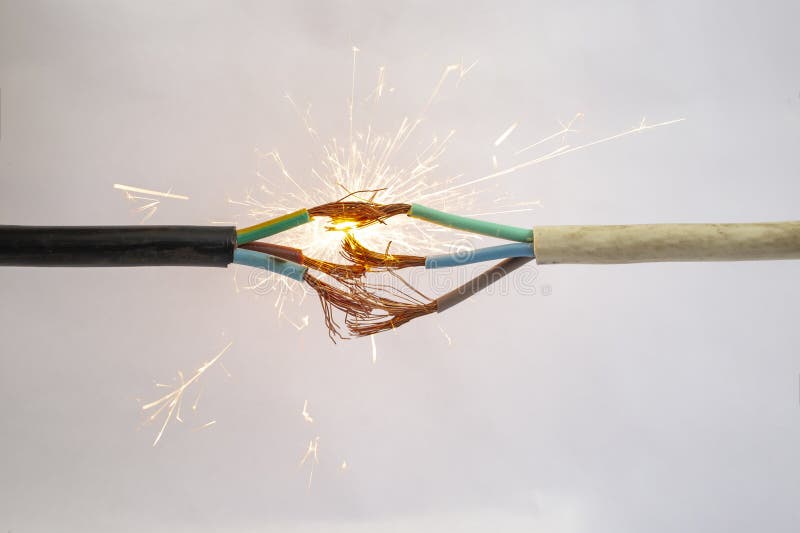 Sparks Explosion between Electrical Cables, on White Background, Fire ...
