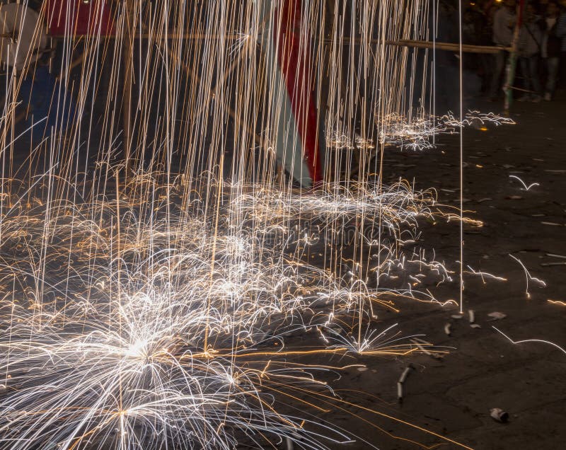 Sparks Fall from a Fireworks Castle Stock Photo - Image of illuminated ...