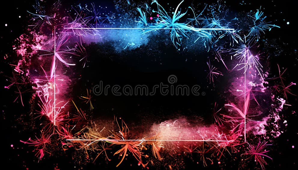 Sparks and Fireworks Creating a Rectangular Frame with Copy Space on ...