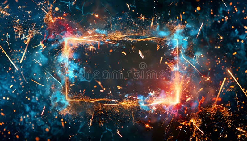 Sparks and Fireworks Creating a Rectangular Frame with Copy Space on ...