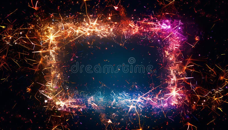 Sparks and Fireworks Creating a Rectangular Frame with Copy Space on ...