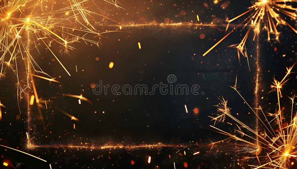 Sparks and Fireworks Creating a Rectangular Frame with Copy Space on ...