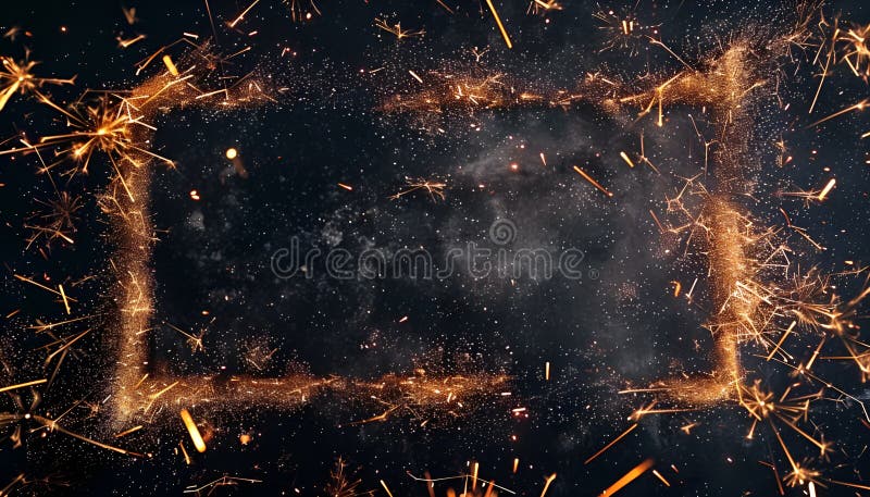 Sparks and Fireworks Creating a Rectangular Frame with Copy Space on ...