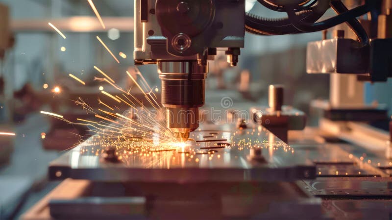 Sparks Fly As a High-tech Laser Cuts through a Metal Plate, Showcasing ...