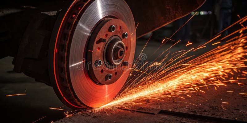 Sparks Fly As a Metal Disk is Ground Down in a Workshop during an ...