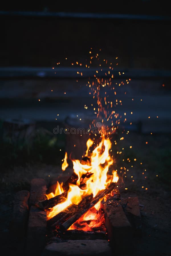 Sparks fly from the fire stock photo. Image of nature - 72467674