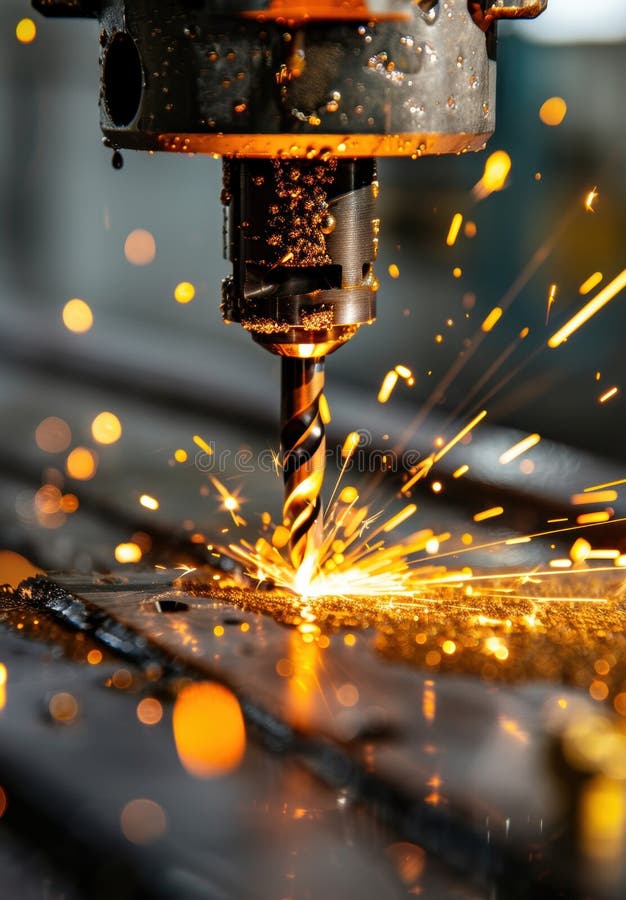 Sparks Fly from a Metal Drilling Machine Stock Illustration ...