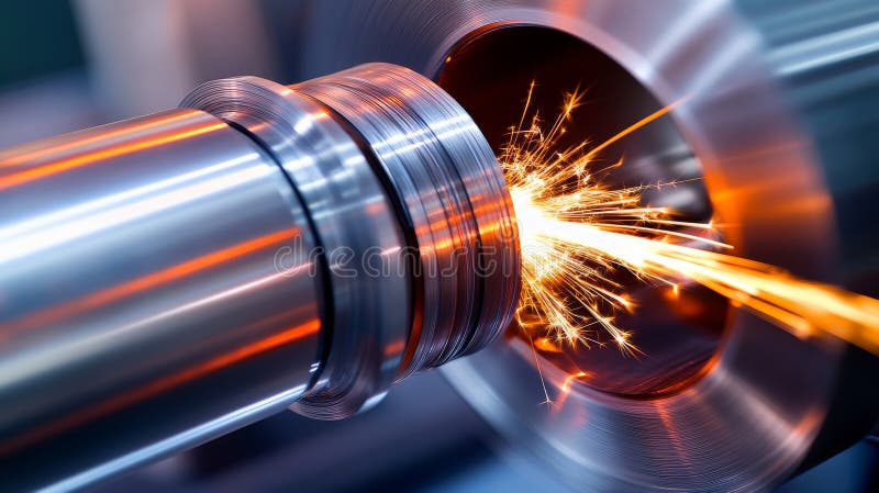 Sparks Fly during Precision Machining on an Industrial Metal Lathe ...