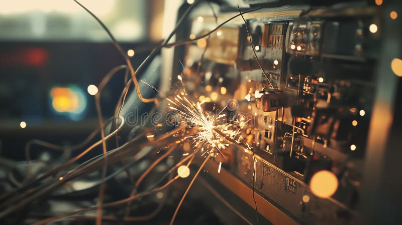 Sparks Fly from a Tangled Array of Wires Connected To an Electronic ...