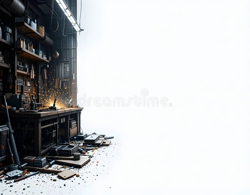 Welding Workbench with Sparks Industrial Setting Stock Illustration ...
