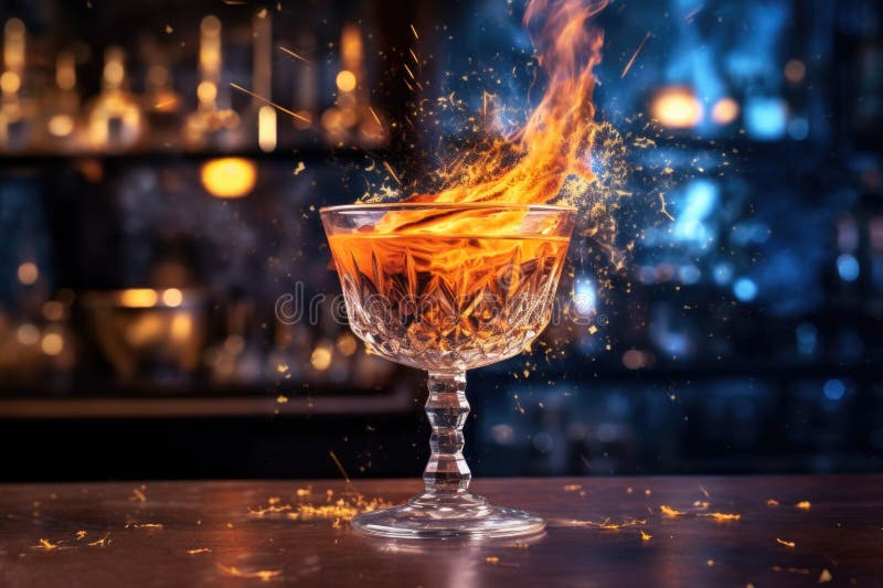 Sparks Flying from a Flaming Cocktail at Night Stock Image - Image of ...