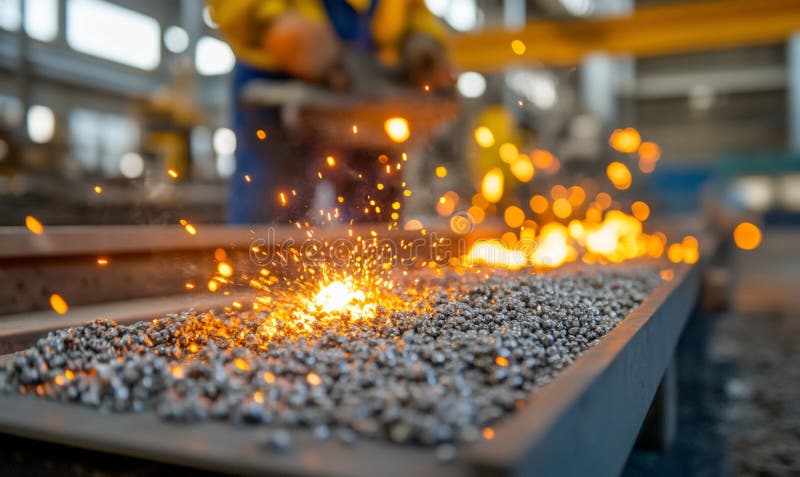 Sparks Flying from Metal Processing in an Industrial Setting Stock ...