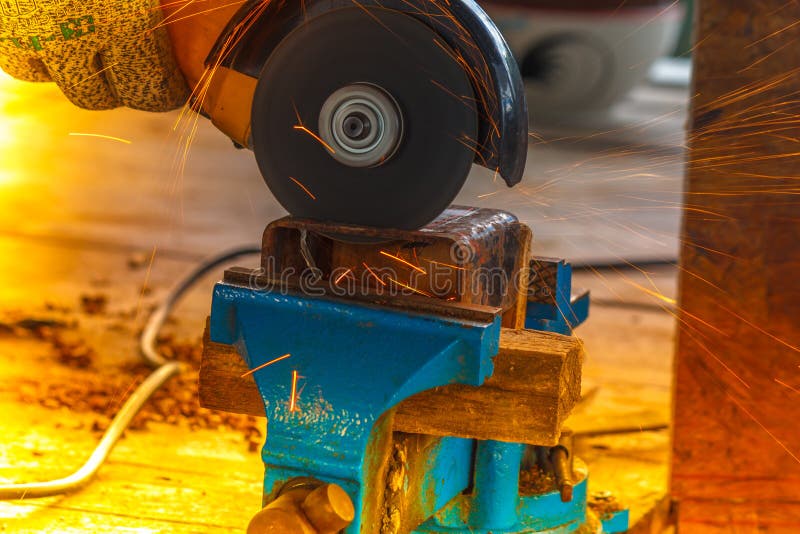 Sparks Flying Over the Working during Metal Grinding Stock Photo ...