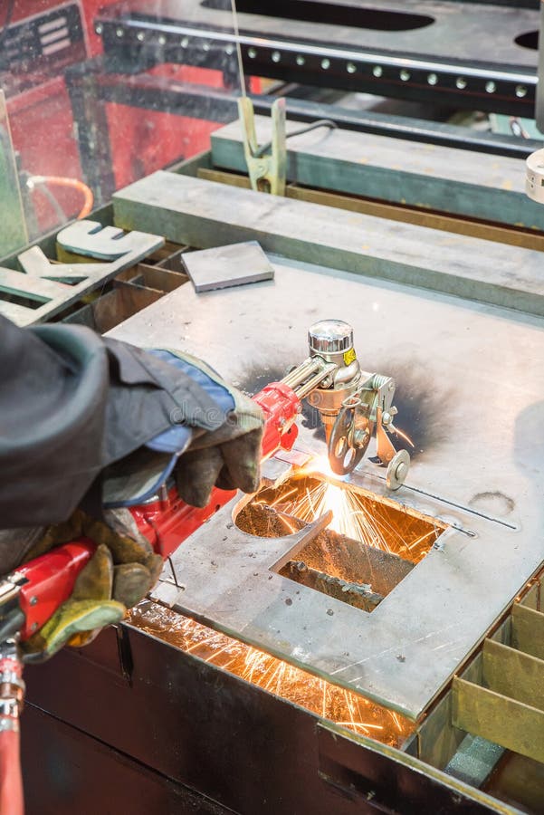 Sparks Flying Over the Working Table during Metal Grinding Stock Photo ...