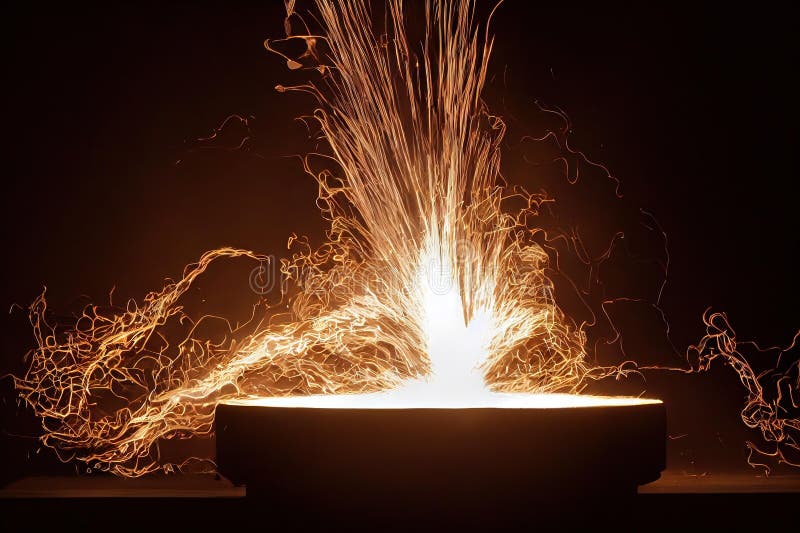 Sparks Flying Up from Welding during Metal Processing on a Dark ...