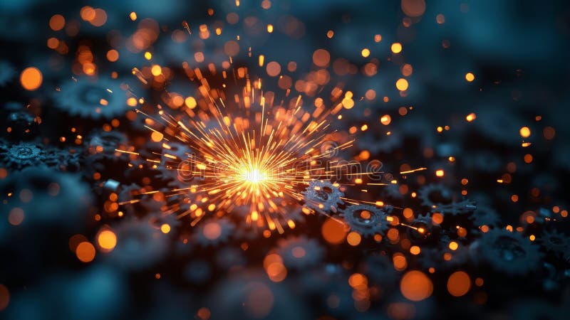 Sparks and Gears: Dynamic Mechanical Explosion in Motion Stock Image ...