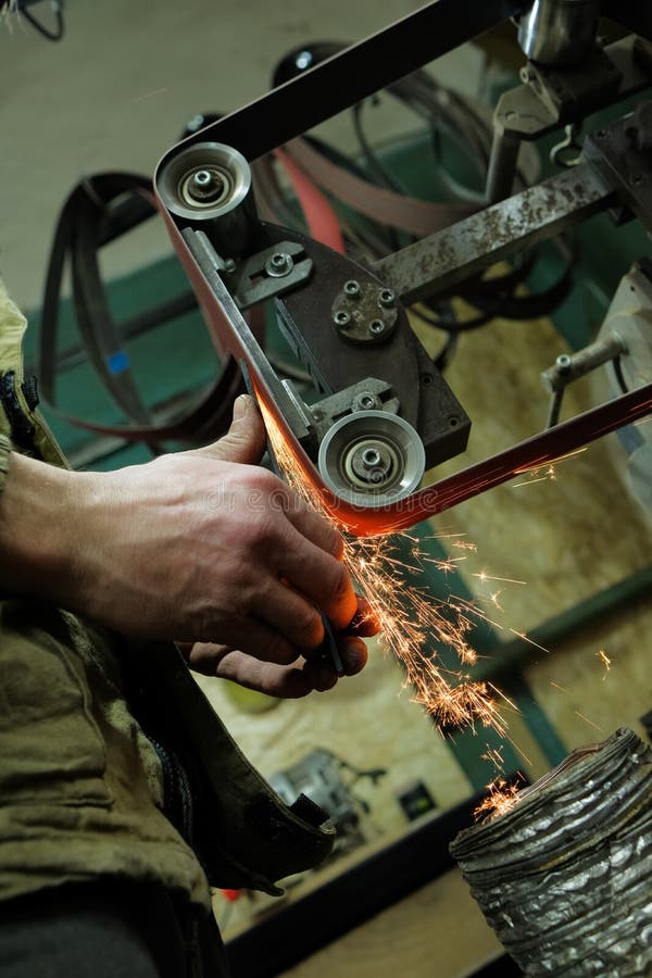 Sparks Grinding Wheel while Knife Sharpening. Stock Photo - Image of ...