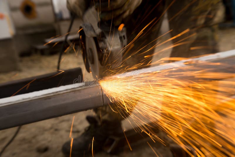 Sparks from Metal Cutting at the Construction Site Stock Photo - Image ...