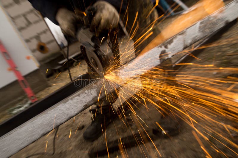 Sparks from Metal Cutting at the Construction Site Stock Image - Image ...