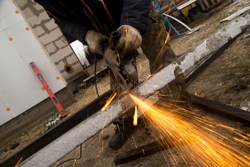 Sparks from Metal Cutting at the Construction Site Stock Photo - Image ...