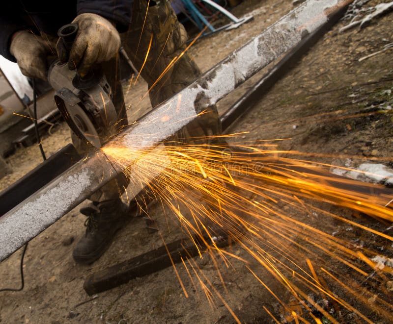 Sparks from Metal Cutting at the Construction Site Stock Image - Image ...