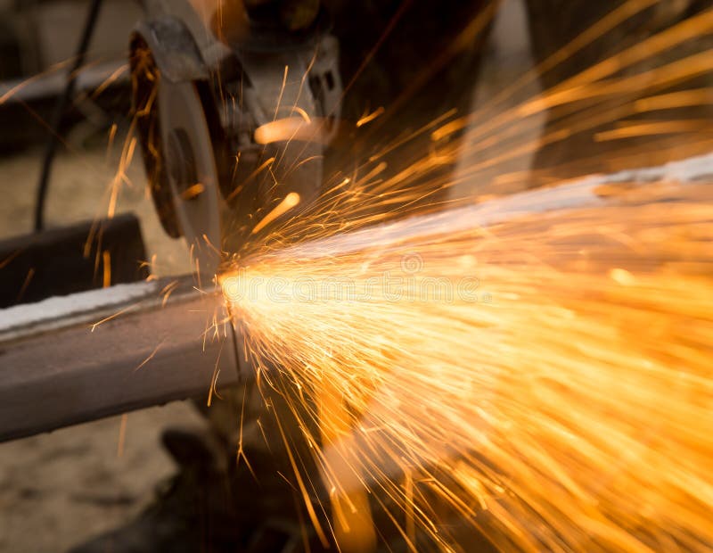 Sparks from Metal Cutting at the Construction Site Stock Photo - Image ...